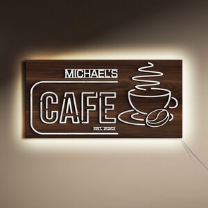 Personalized LED Light Wooden Cafe Bar Sign, Custom Embossed Wood ...