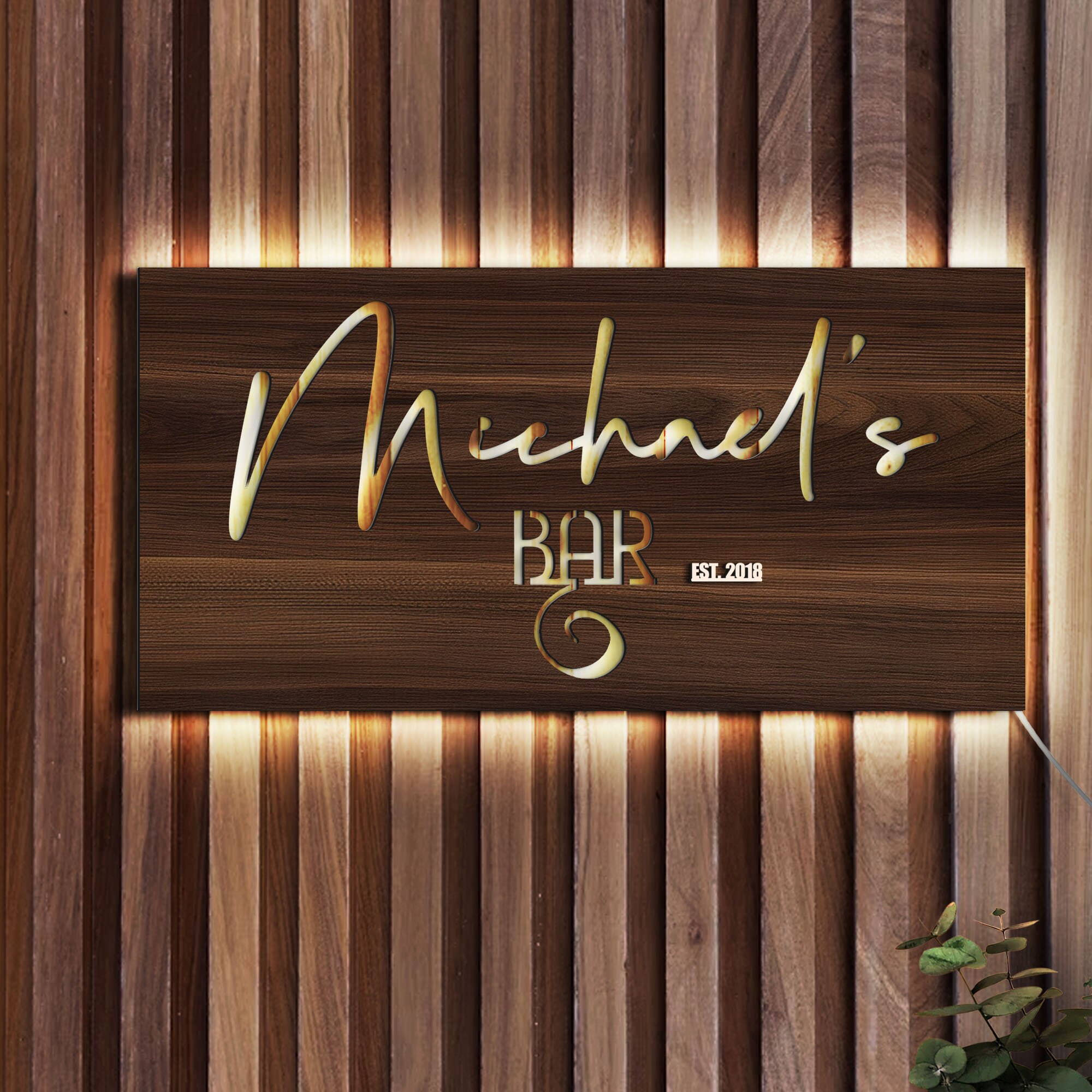 Personalized LED Light Wooden Bar Sign, Custom Embossed Wood Bar Sign ...