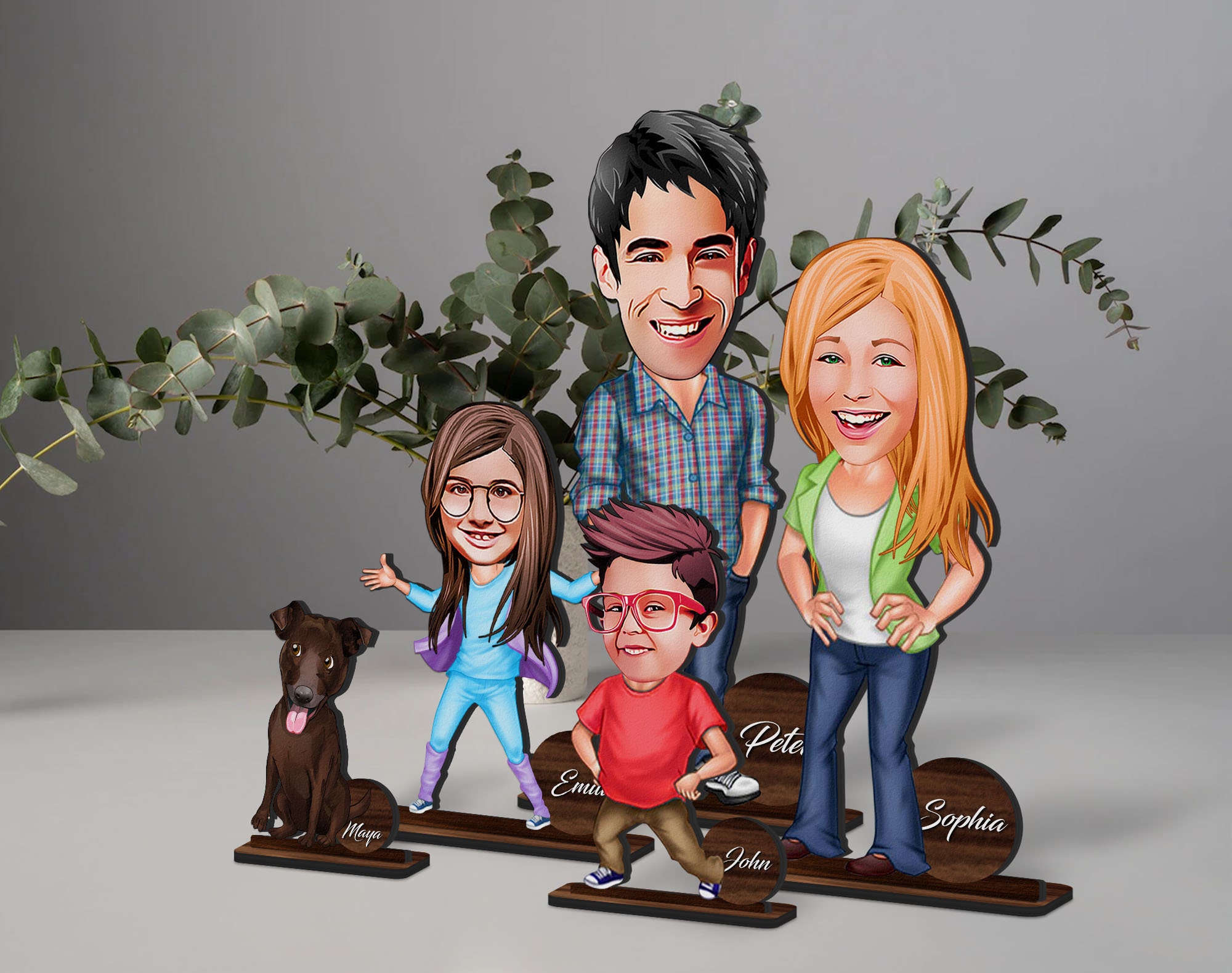 Personalized Wooden Cartoon Family Trinket Set Wooden Family - Etsy