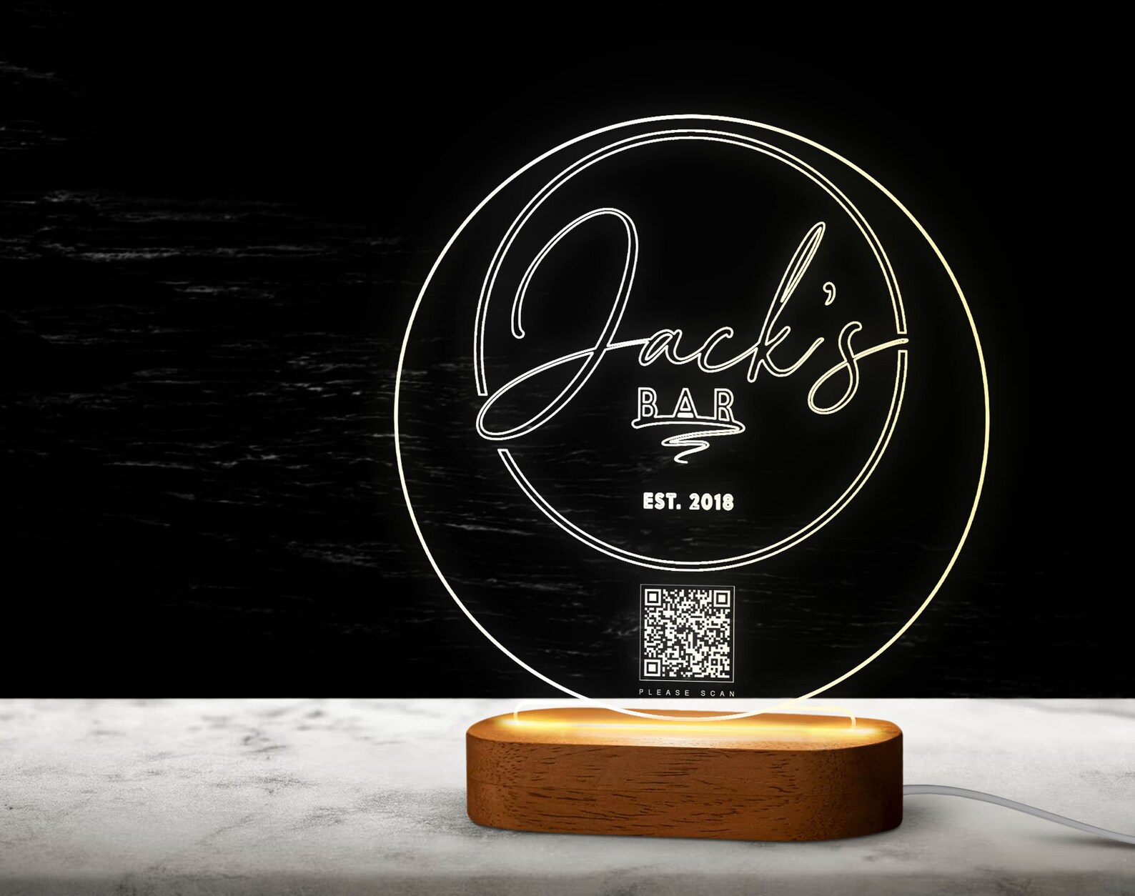 Custom LED Qr Code Menu Sign LED Decor With Natural Wood - Etsy