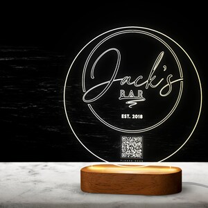 Custom LED Qr Code Menu Sign, LED Decor With Natural Wood Base ...