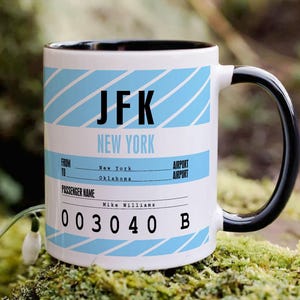 Personalized New York Airport Code Coffee Cup, Coffee Mug With Vintage ...