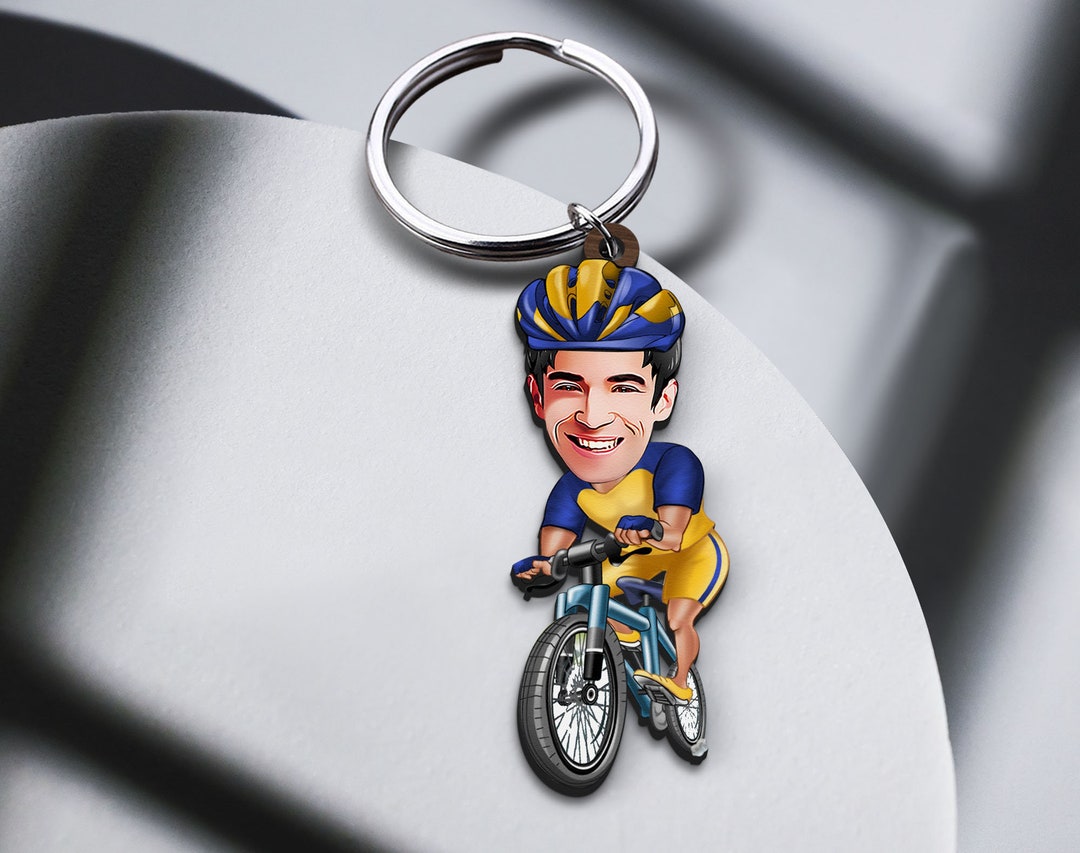 Keychain With Personalized Cyclist Caricature Gift for Him - Etsy