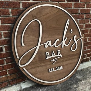 Personalized 3D Embossed Wooden Bar Sign, Round Wooden Sign, Custom ...
