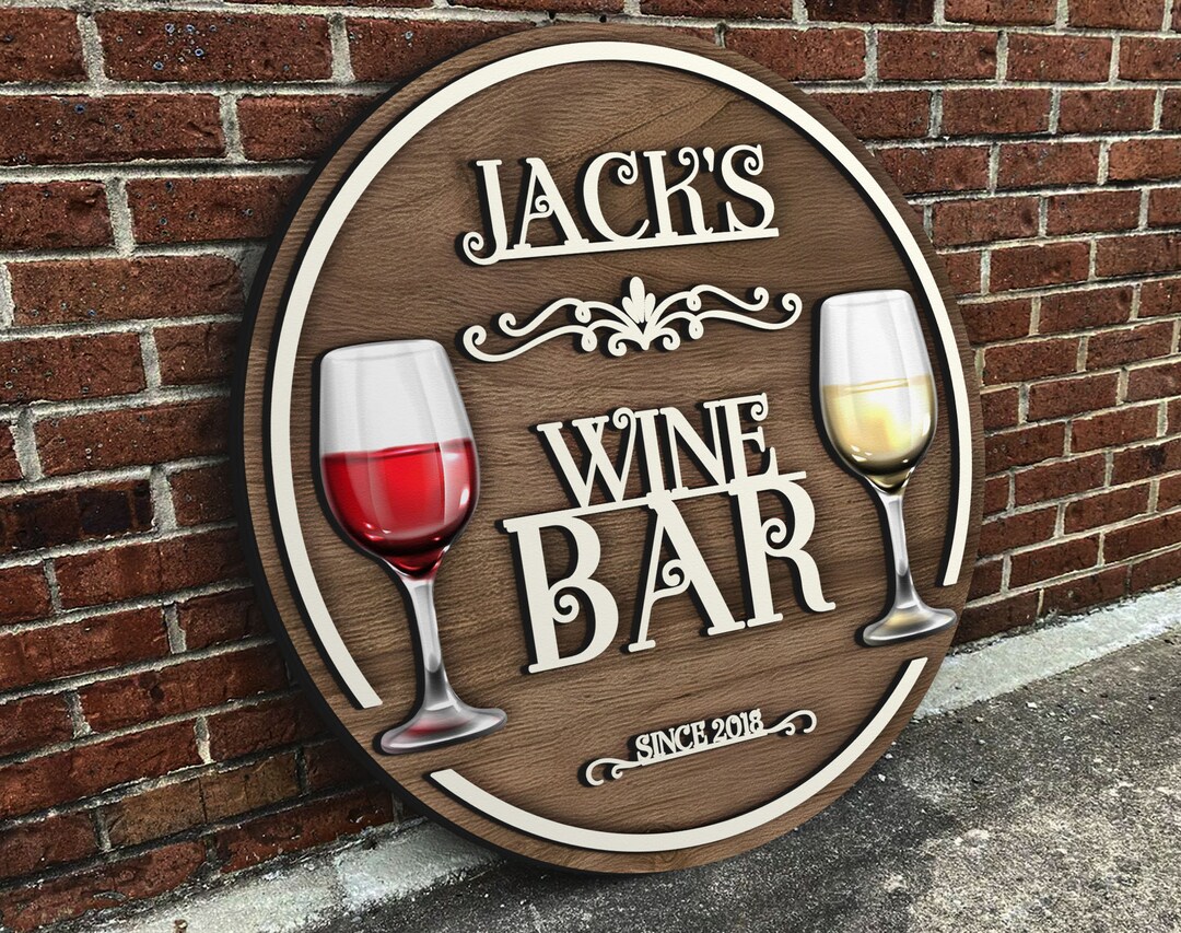 Personalized Wine Bar Sign, Round Wooden Sign, Bar Decor, Custom Wood ...