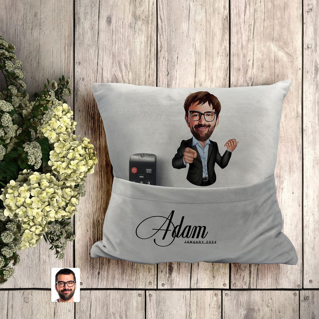 Personalized Handsome Cartoon Pillow With Pockets, Custom Caricature ...