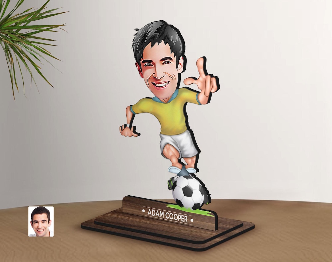 Personalized 3D Wooden Cartoon Soccer Figurine Trinket, Christmas Gift ...