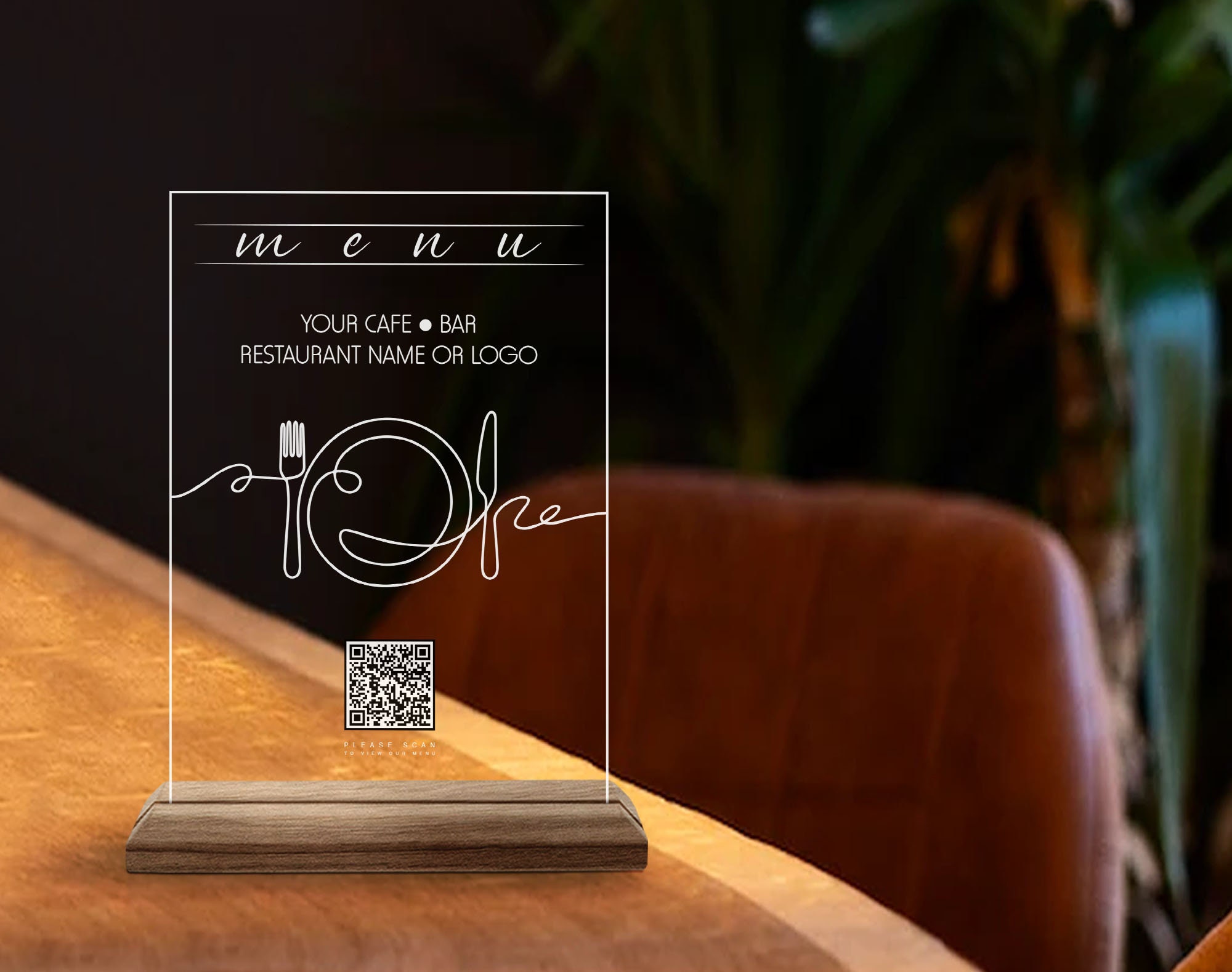 Custom Made QR Code Menu Sign Custom Natural Wood and Acrylic - Etsy