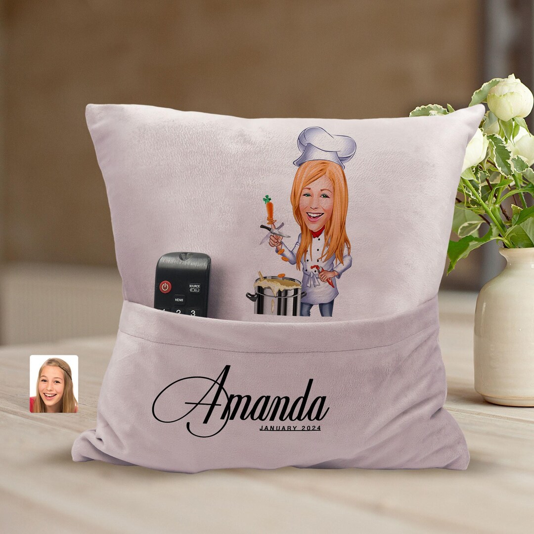 Personalized Chef Cartoon Pillow With Pockets, Custom Caricature ...