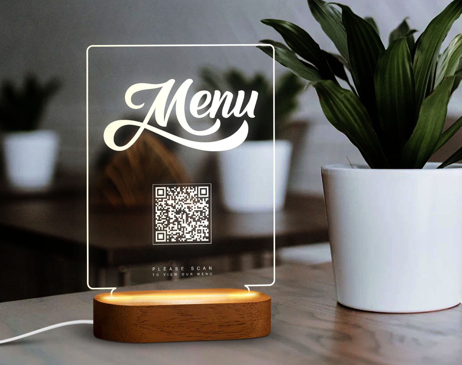 Custom LED Qr Code Menu Sign LED Decor With Natural Wood - Etsy