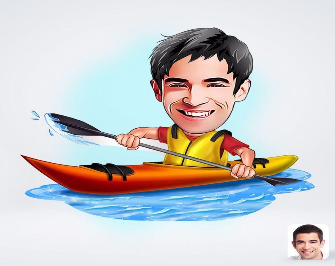 Personalized Male Canoeist Drawing / Male Canoeist Cartoon Drawing ...