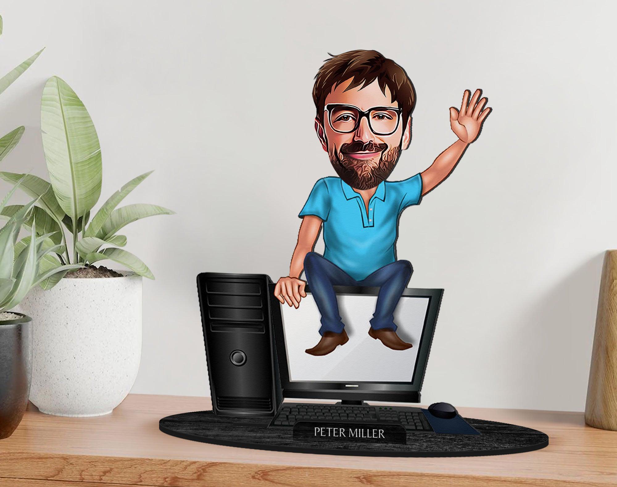 Personalized 3D Wooden Cartooned Computer Engineer Figurine Trinket ...