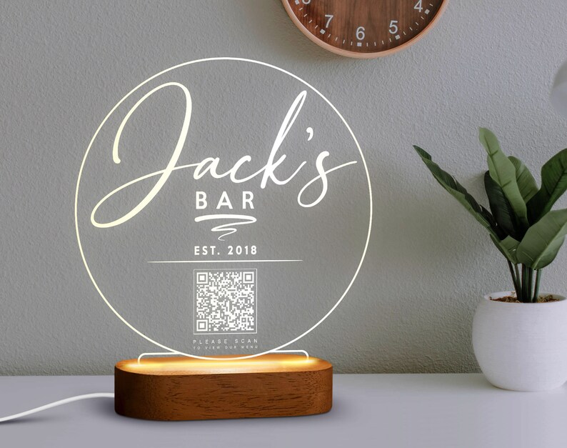 Custom LED Qr Code Menu Sign LED Decor With Natural Wood - Etsy