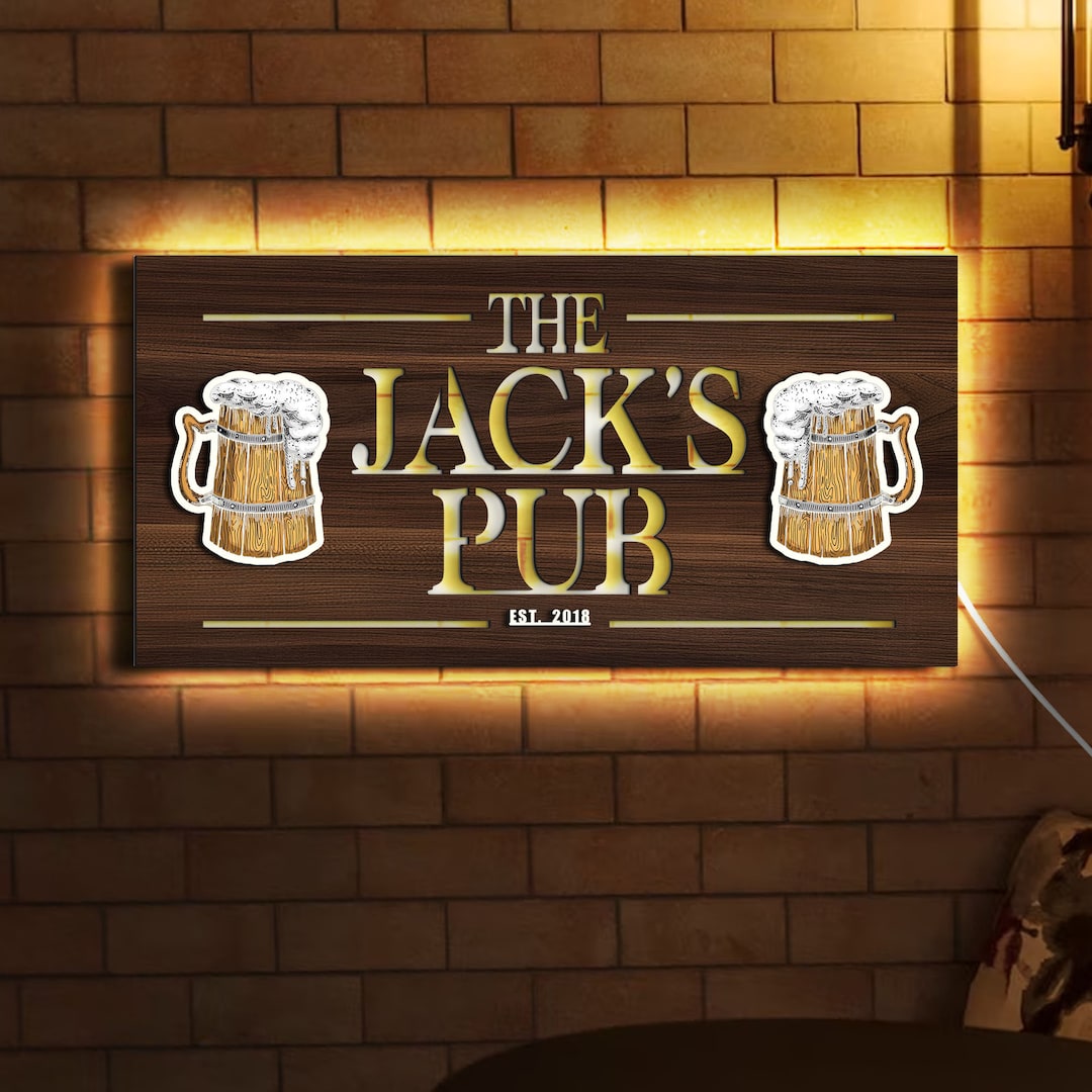 Personalized LED Light Wooden Bar Sign, Custom Embossed Wood Bar Sign ...