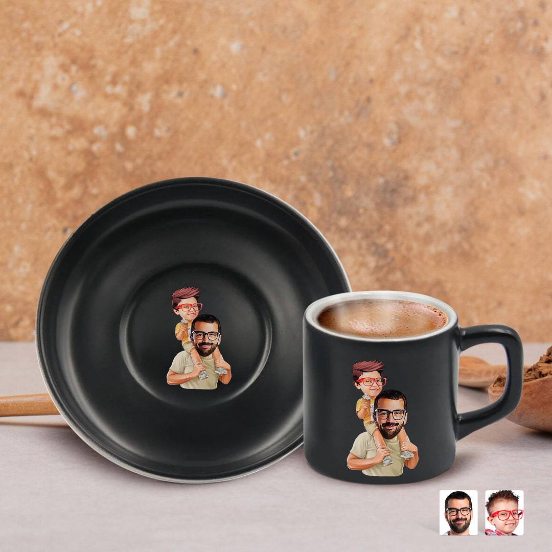 Personalized Caricature Dad and Son Espresso / Turkish Coffee Cup With ...