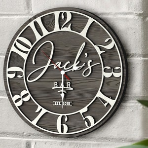 Personalized Bar Clock Sign, 3D Wooden Wall Clock, Custom Wood Sign ...