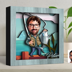 Personalized Fisherman 3D Handcrafted Six Layered Wooden Shadow Box ...