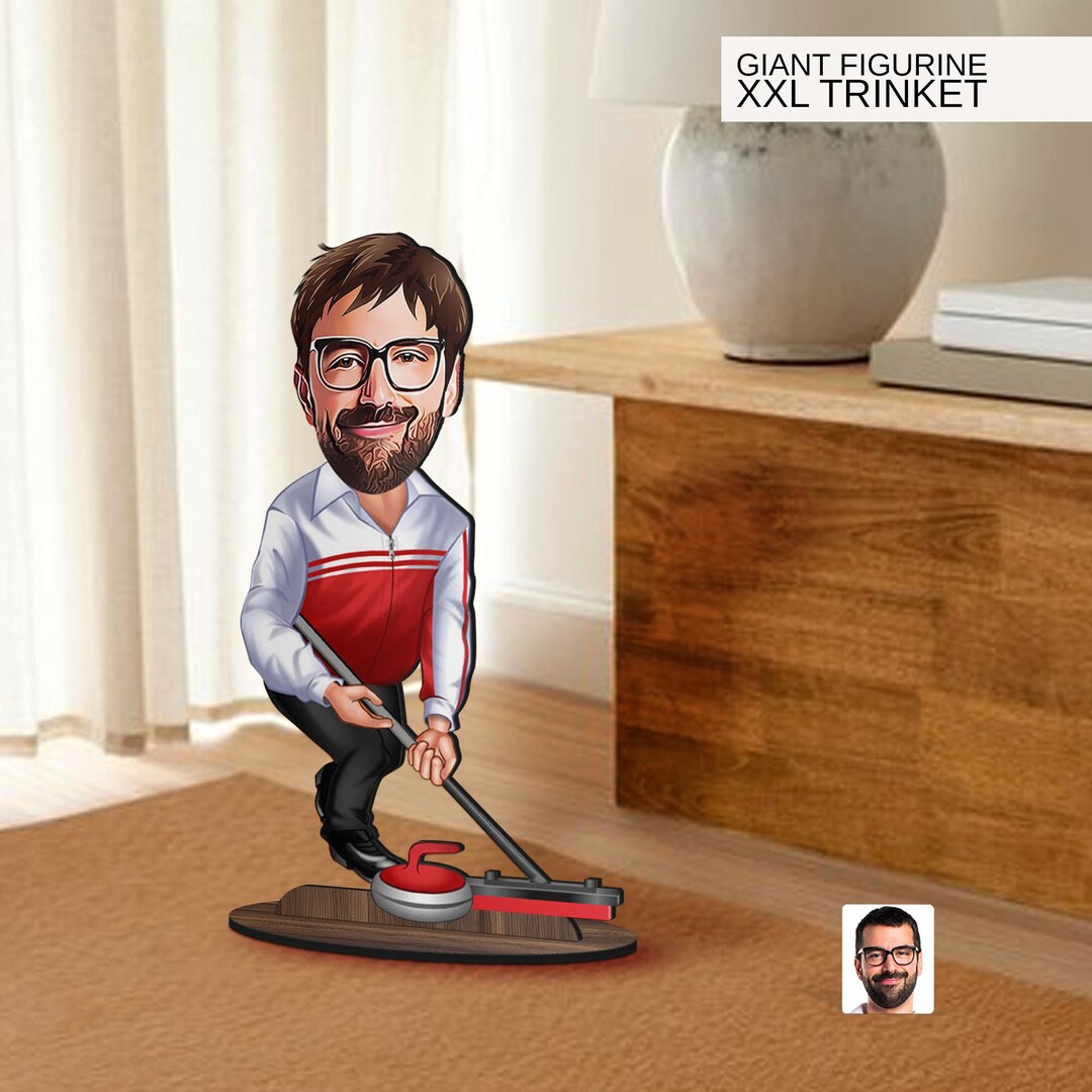 Personalized 3D Wooden Cartoon Curling Oversized Figurine Trinket ...