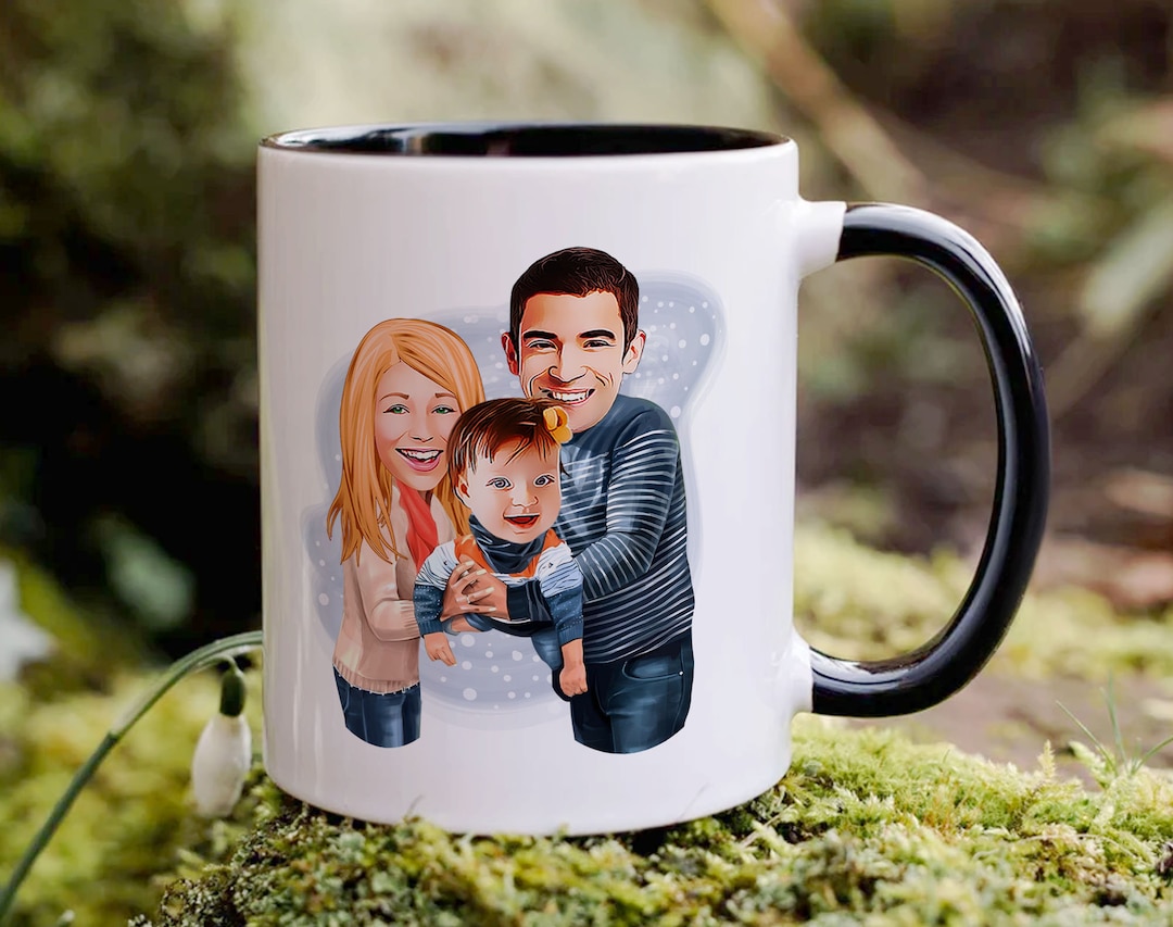 Personalized Coffee Mug With Caricature Family Portrait Drawing, Custom ...
