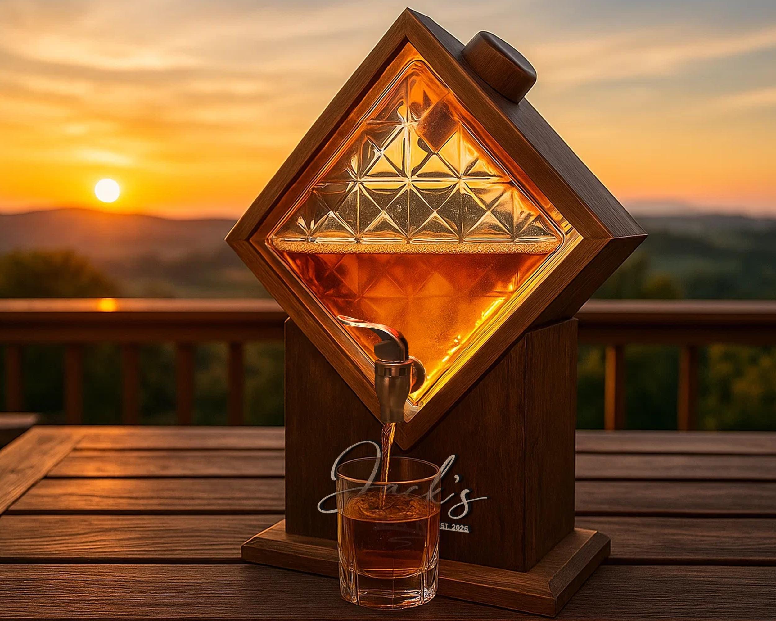Personalized Embossed Name Illuminated Wooden Luxury Whiskey Dispenser ...