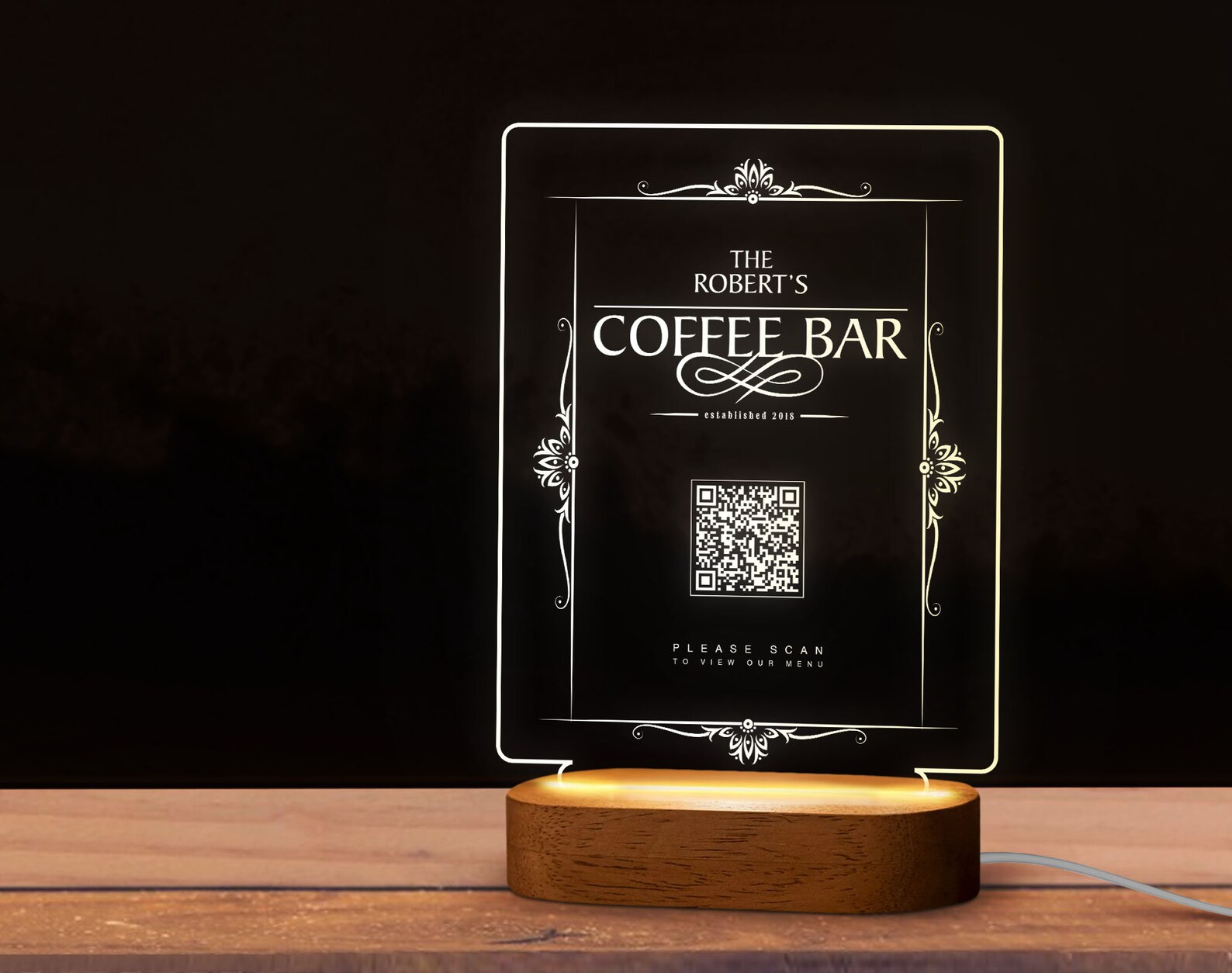 Custom LED Qr Code Menu Sign LED Decor With Natural Wood - Etsy