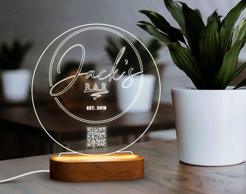 Custom LED Qr Code Menu Sign LED Decor With Natural Wood - Etsy
