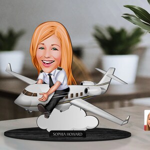 Personalized 3D Wooden Cartooned Captain Pilot Figurine Trinket, Custom ...