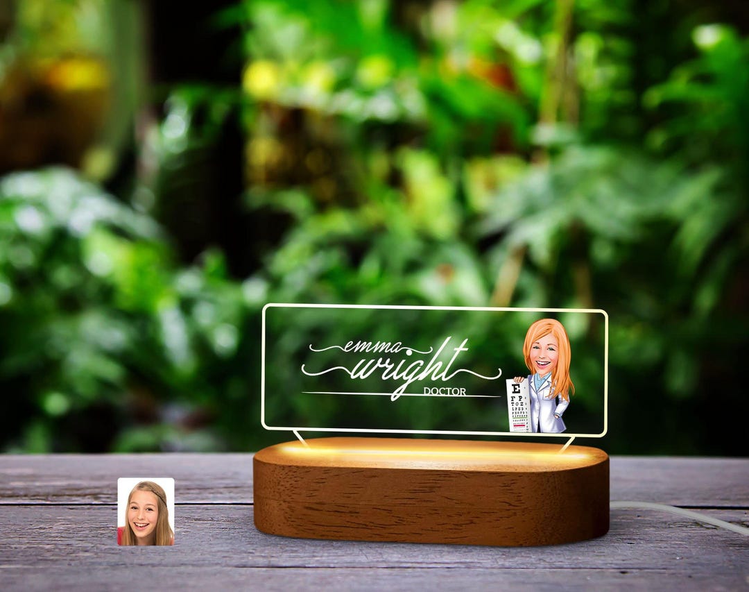 Personalized Cartoon LED Light Ophthalmologist Name Plate With Natural ...