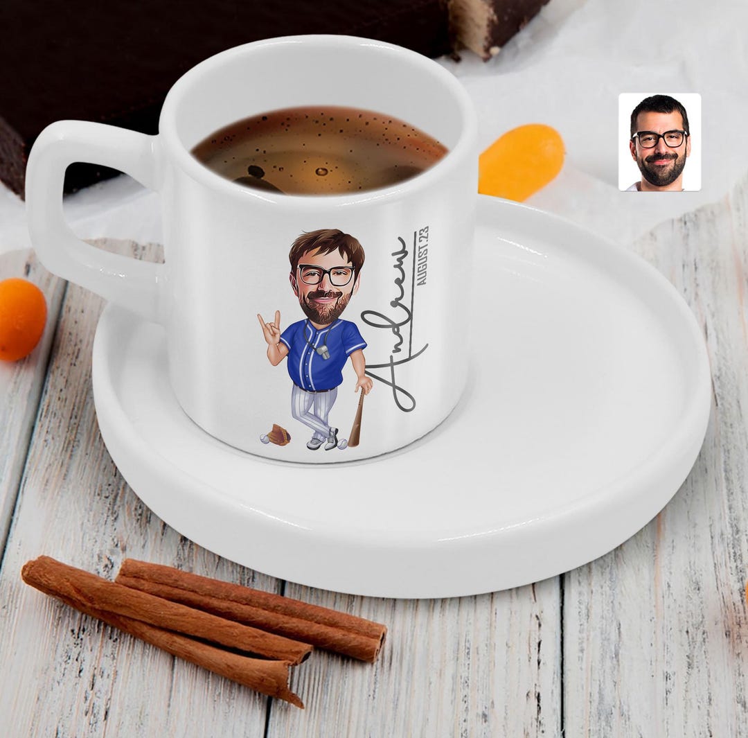 Personalized Espresso Cup With Baseball Cartoon Drawing, Christmas Gift ...
