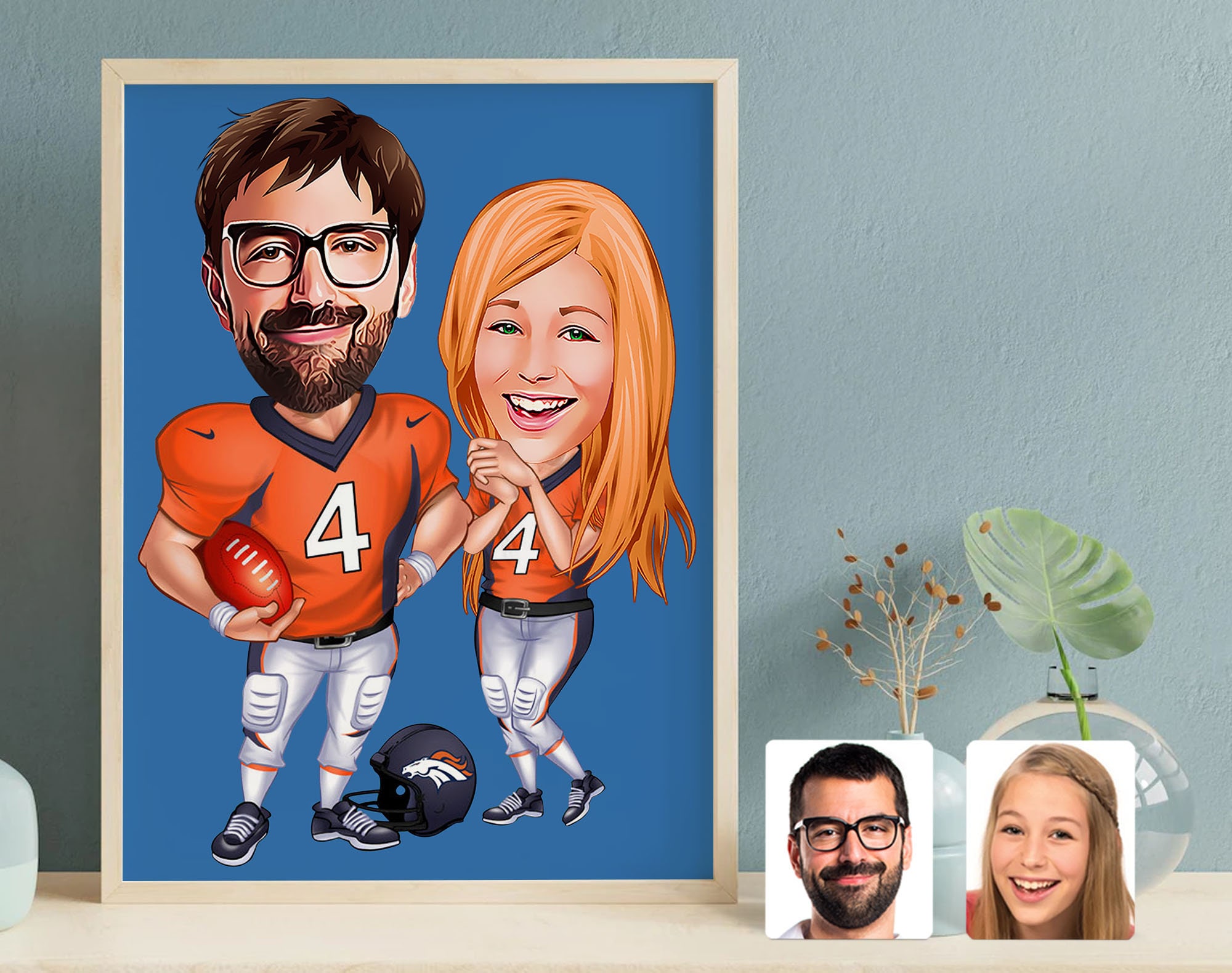 Personalized Family American Football Drawing Couple Football - Etsy