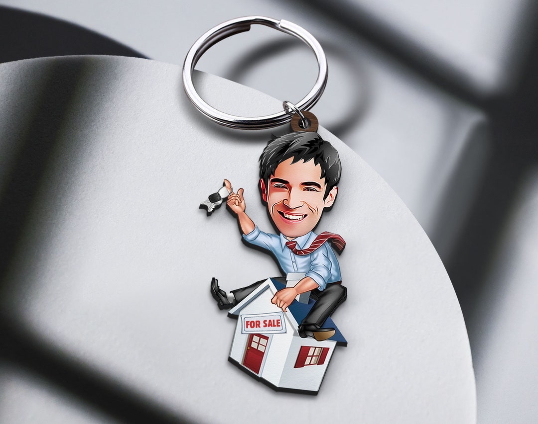 Keychain With Personalized Estate Agent Caricature, Gift for Him ...
