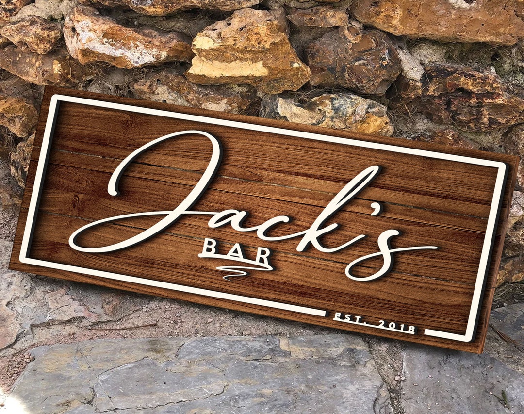 Custom Natural Wood Bar Sign, Personalized Pub Sign, Whiskey Bar Sign ...