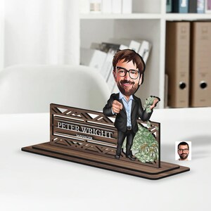 Personalized 3D Wooden Cartoon Name Plate Trinket, Caricature Figurine ...