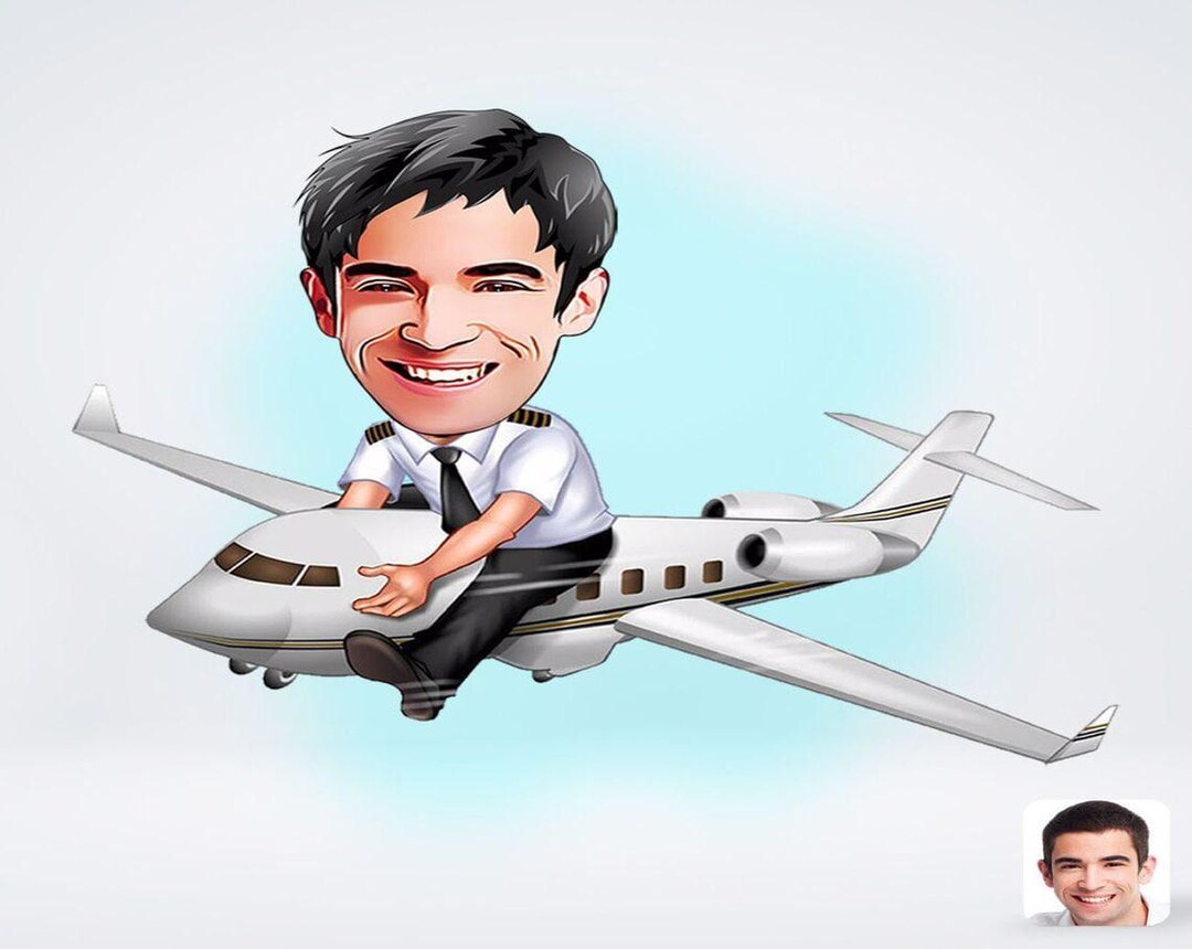 Personalized Male Captain Pilot Drawing / Male Captain Pilot Cartoon ...