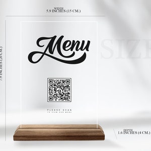 Custom Made QR Code Menu Sign, Custom Natural Wood and Acrylic Restaurant Sign, QR Code Sign for ...