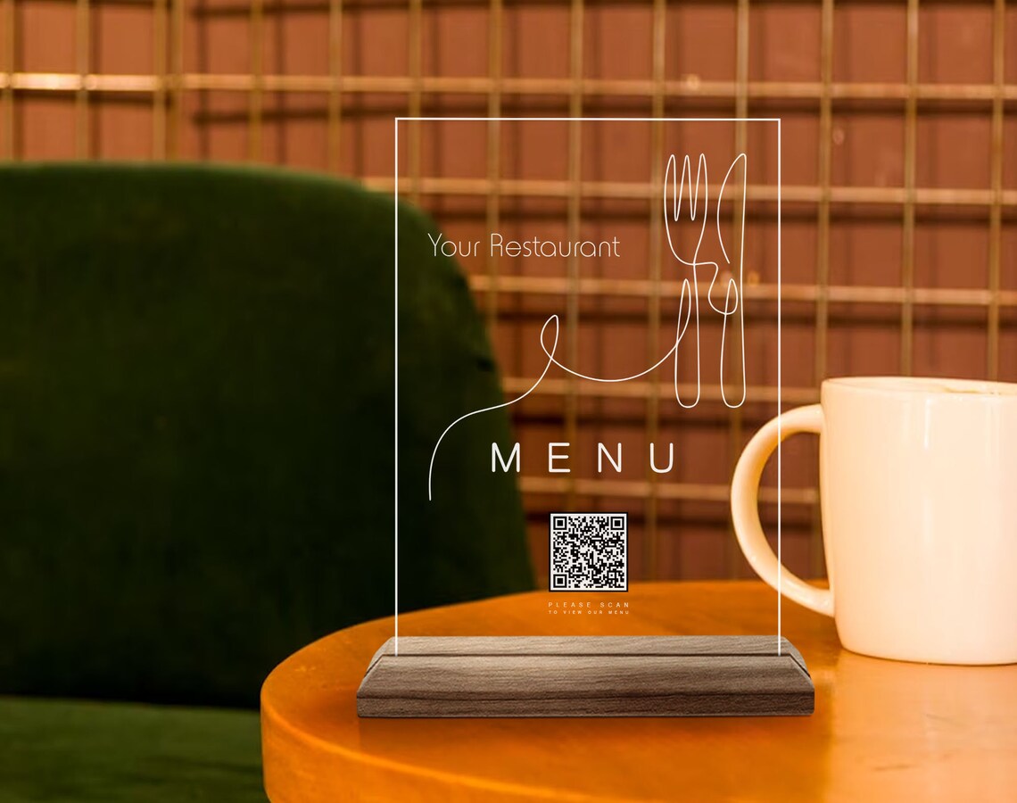 Custom Made QR Code Menu Sign Custom Natural Wood and Acrylic - Etsy