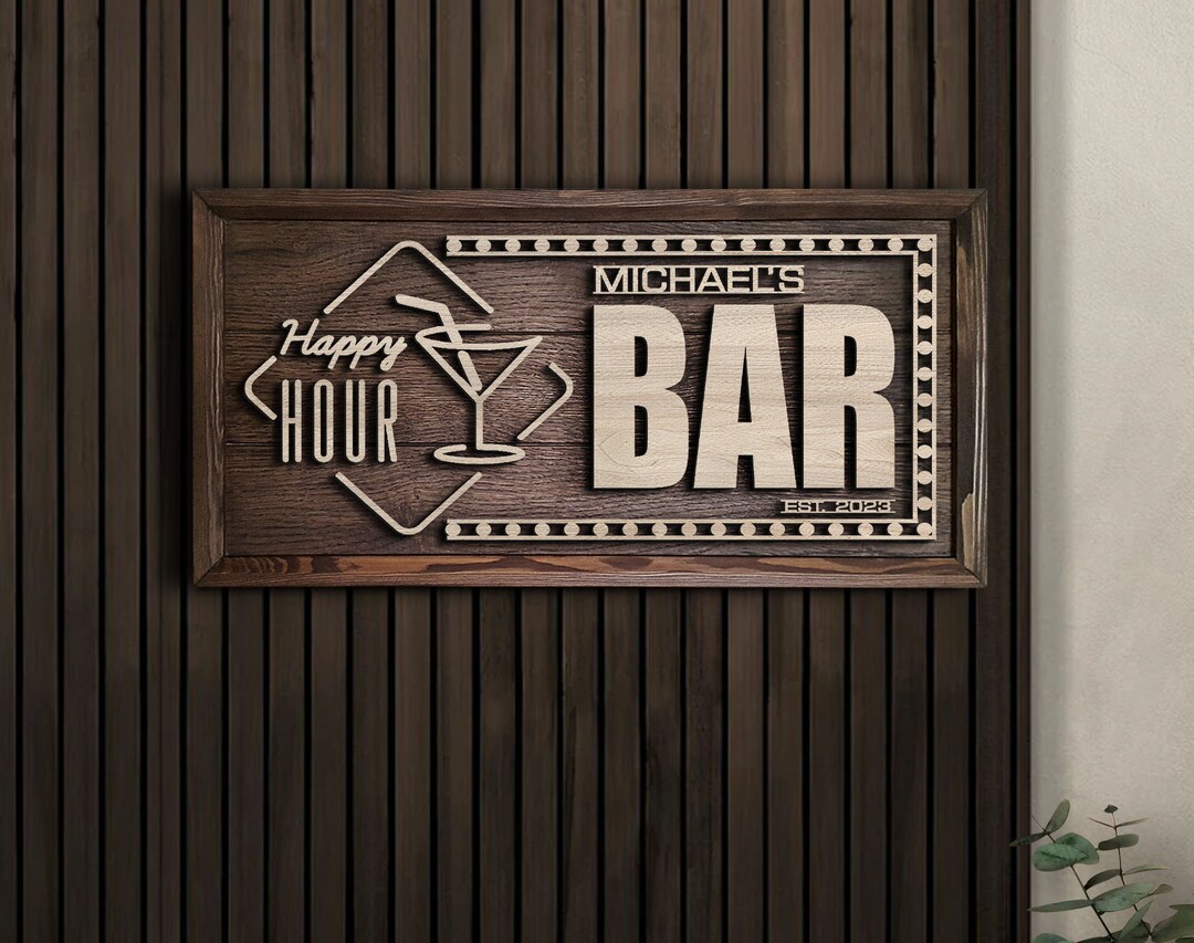 Personalized Handmade Oak Tree Bar Sign Custom Wood Bar Sign - Etsy