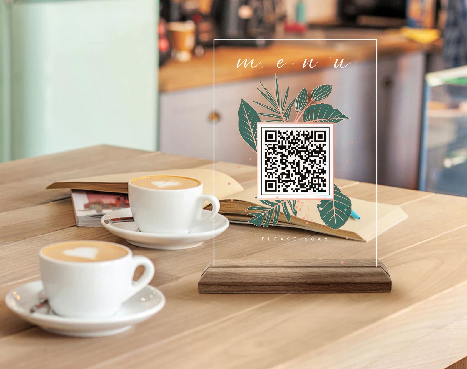 Custom Made QR Code Menu Sign, Custom Natural Wood and Acrylic ...