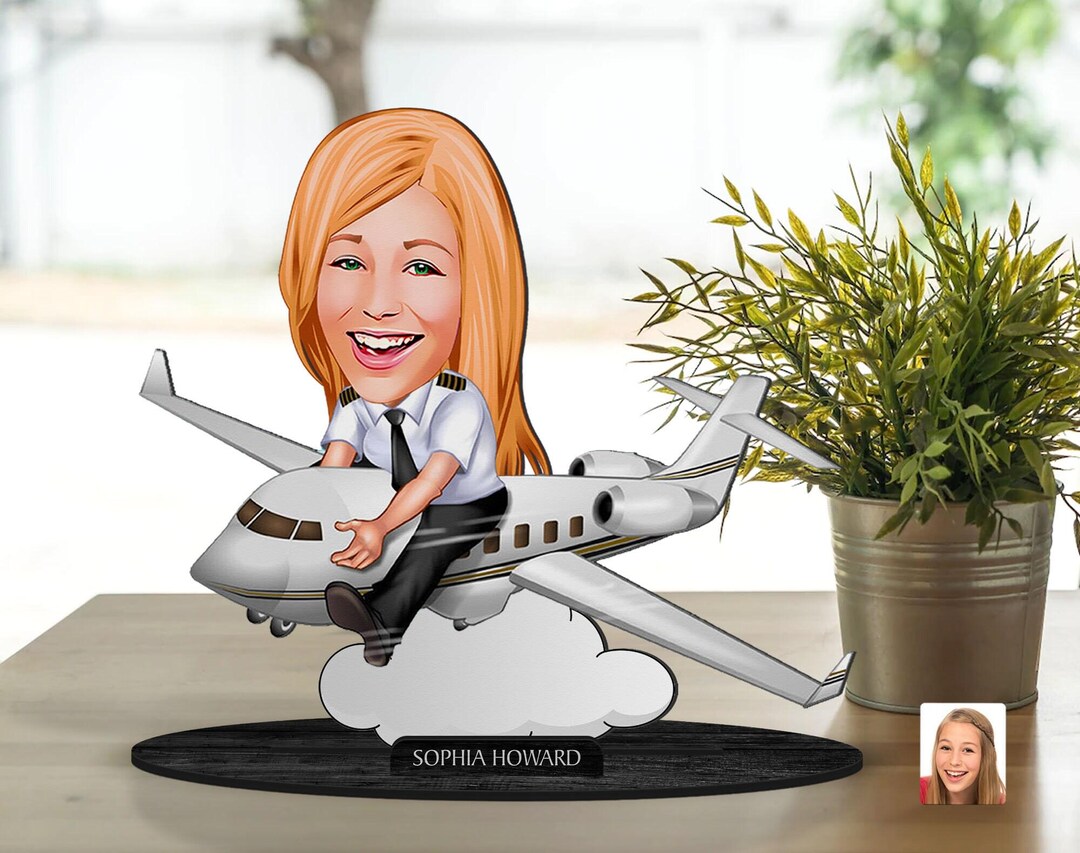 Personalized 3D Wooden Cartooned Captain Pilot Figurine Trinket, Custom ...