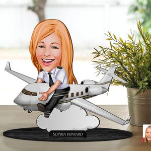 Personalized 3D Wooden Cartooned Captain Pilot Figurine Trinket, Custom ...