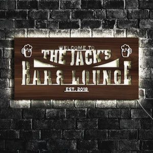 Personalized LED Light Wooden Bar Sign, Custom Embossed Wood Bar Sign ...