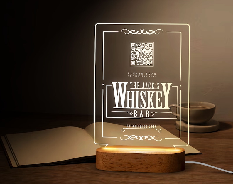 Custom LED Qr Code Menu Sign LED Decor With Natural Wood - Etsy