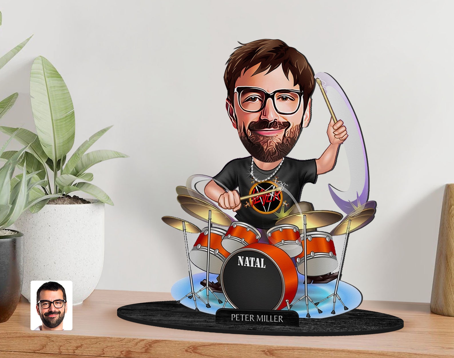 Personalized 3D Wooden Cartooned Drummer Figurine Trinket - Etsy