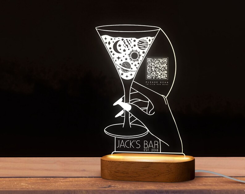 Custom LED Qr Code Menu Sign LED Decor With Natural Wood - Etsy