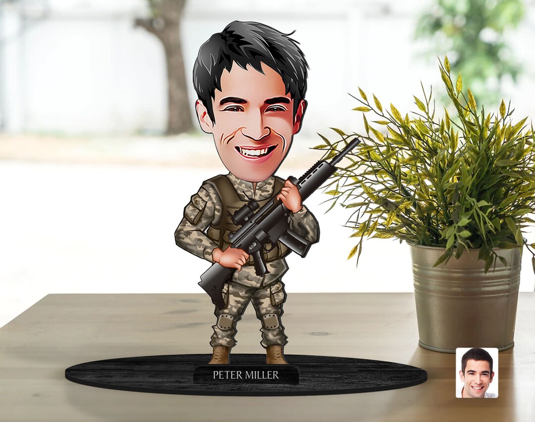 Personalized 3D Wooden Cartooned Soldier Figurine Trinket, Custom ...