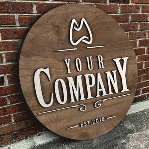 Personalized Wooden Logo Sign, Wooden Round Sign, Custom Wood Office ...