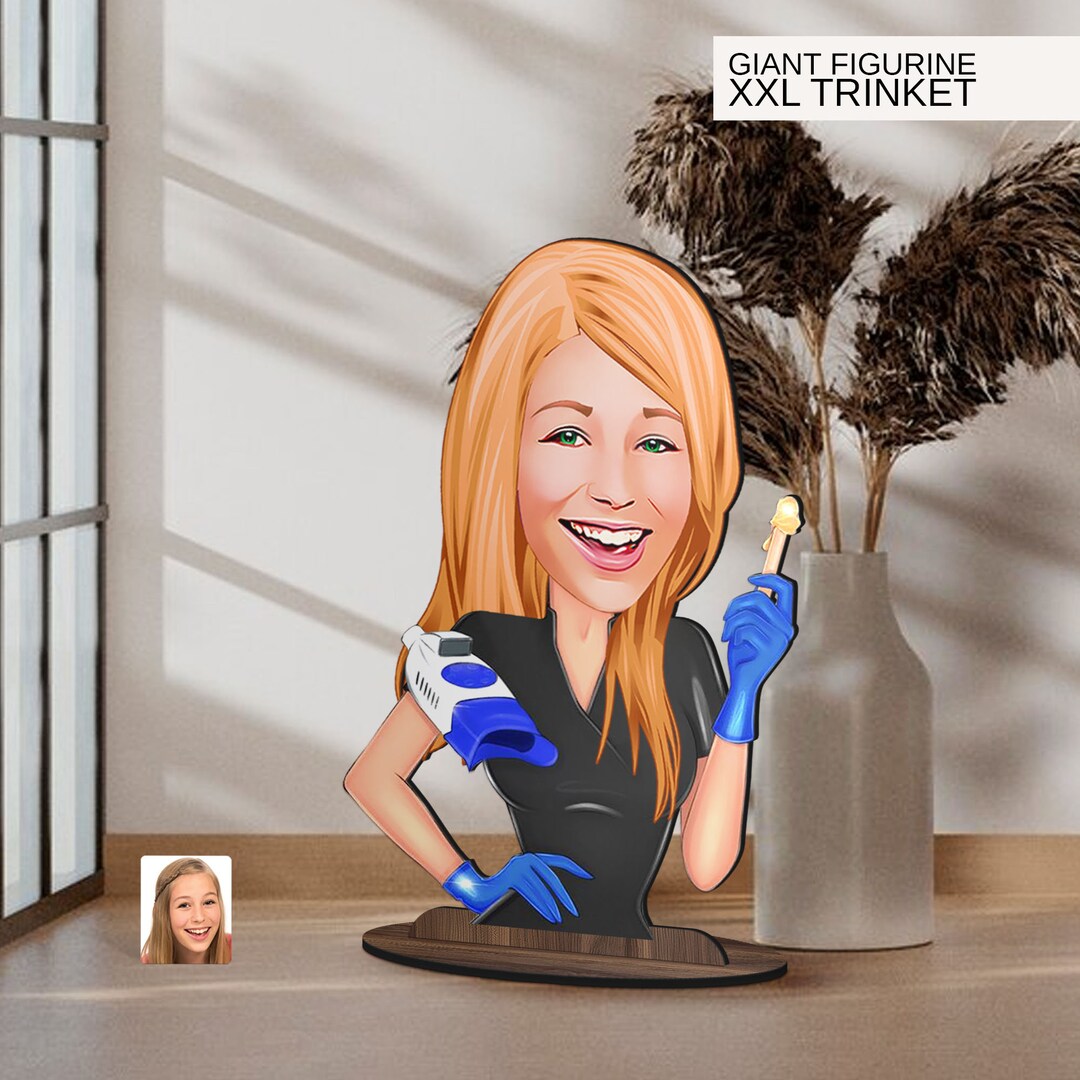 Personalized 3D Wooden Cartoon Beautician Oversized Figurine Trinket, Custom Caricature Portrait ...