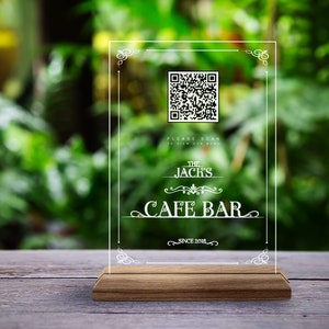 Custom Made QR Code Menu Sign, Custom Natural Wood and Acrylic Bar and ...