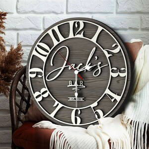 Personalized Bar Clock Sign, 3D Wooden Wall Clock, Custom Wood Sign ...