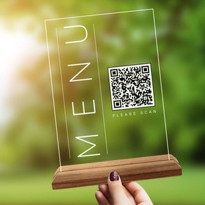 Custom Made QR Code Menu Sign, Custom Natural Wood and Acrylic Restaurant Sign, QR Code Sign for ...
